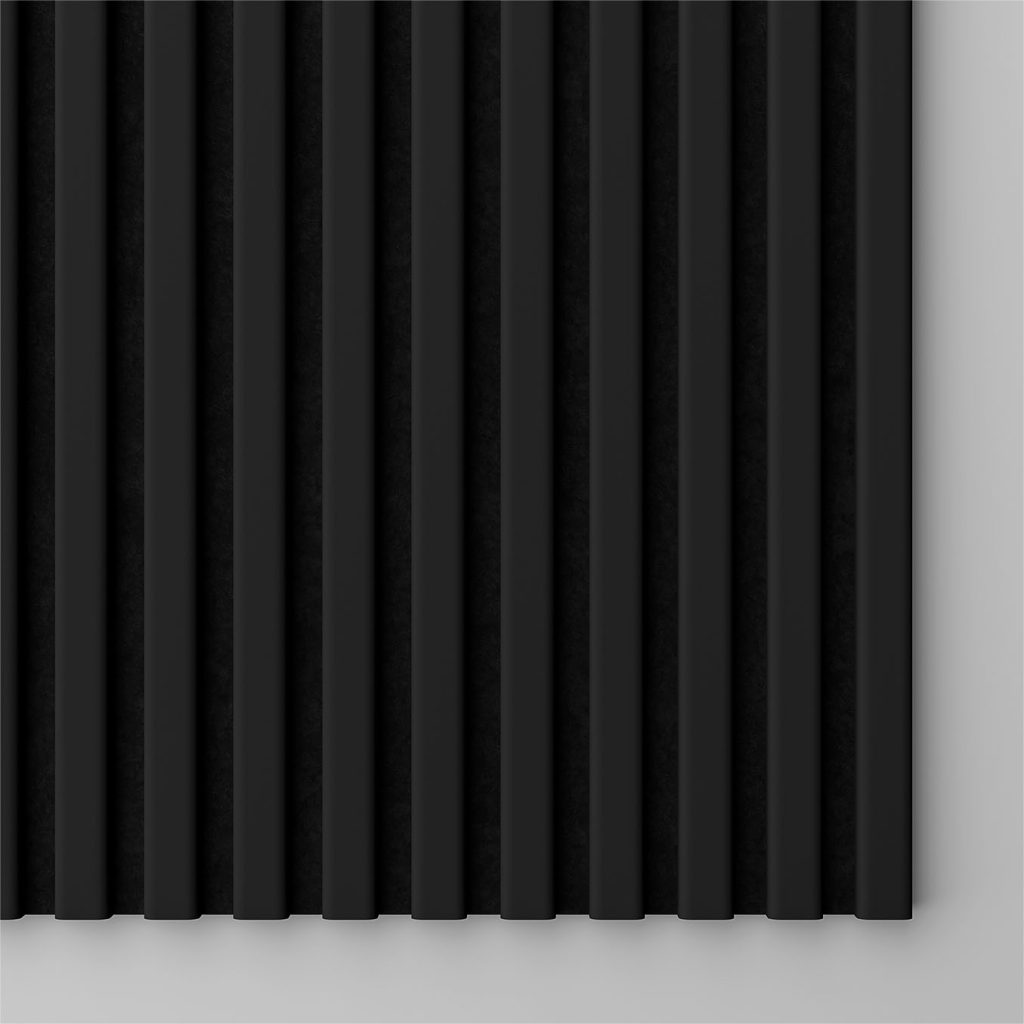 Mattsvart ribbvägg på svart akustikpanel - WallRibbon